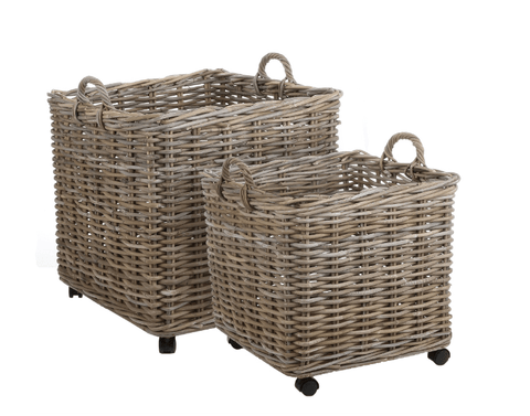 Grey Square Rattan Basket on wheel – English Country Home