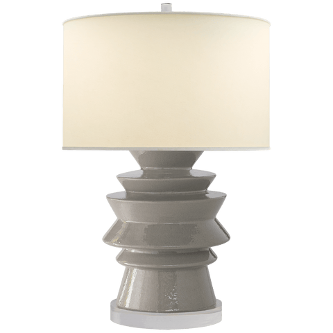 Stacked Disk Table Lamp with Natural Percale Shade – English Country Home